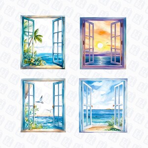 Watercolor Beach Window Png - Sea Window, Ocean Window Clipart, Blue ...