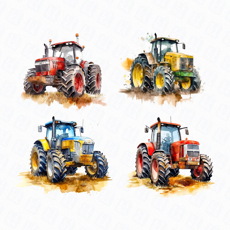 Watercolor Tractor Png - Tractor Clipart, Red Green Orange Tractor ...