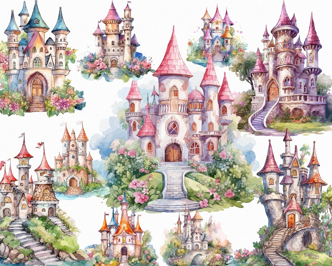 63 Watercolor Castle Png. Fairy Tale Clipart. Digital Watercolor Png ...