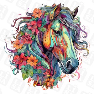 4 Floral Rainbow Horse Watercolor Png. Flower Horse Clipart. Instant ...