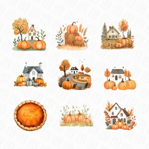 50 Pumpkin Harvest Clipart Png, Farm Harvest Clipart, Autumn Farmhouse ...