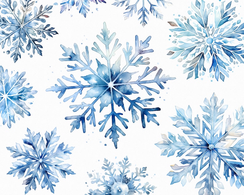 16 Winter Snowflake Png Watercolor Snowflake Clipart With - Etsy