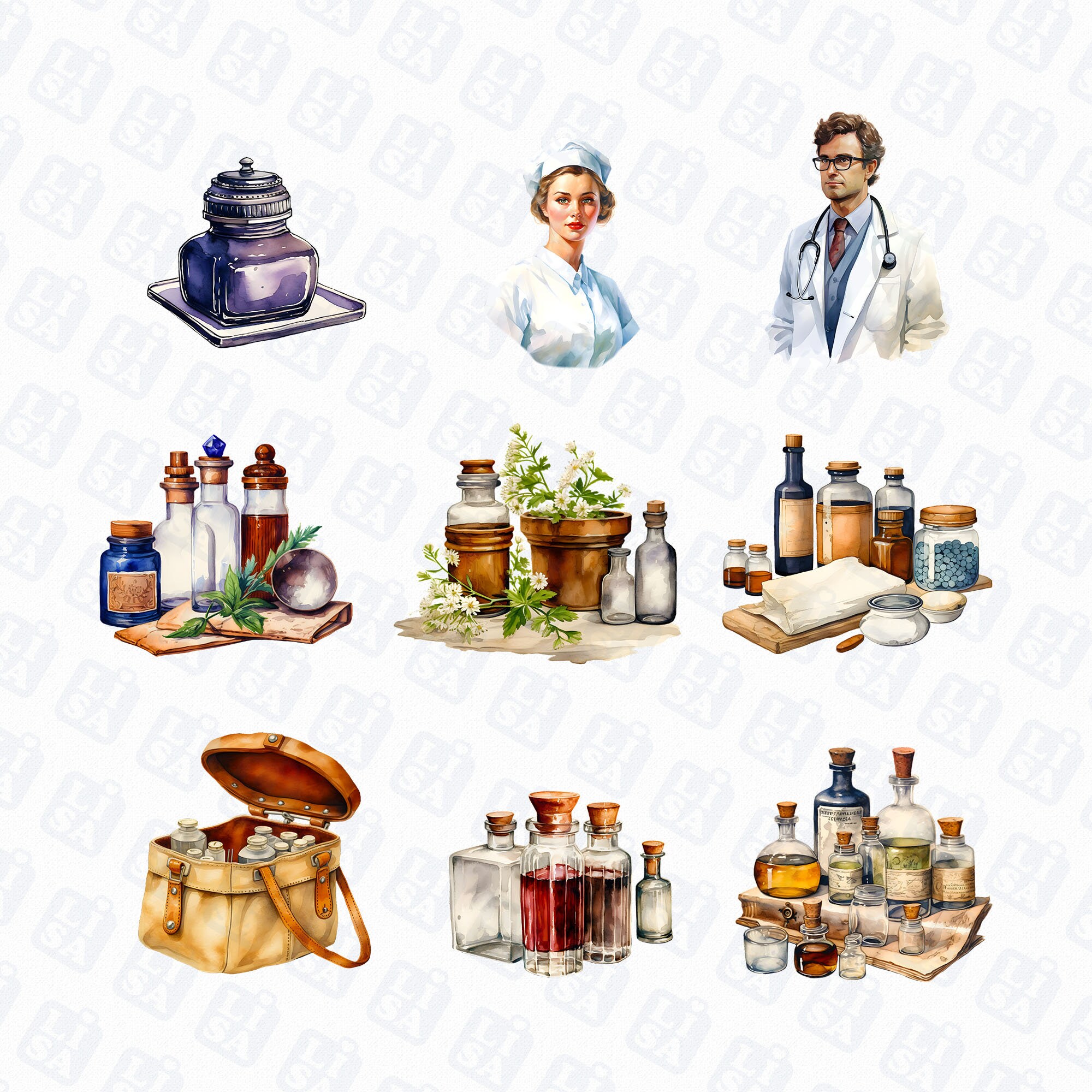 Watercolor Vintage Medicine Clipart Medical Clipart Antique - Etsy
