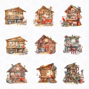 23 Watercolor Santa's House Png Craft Making Clipart - Christmas Santa ...