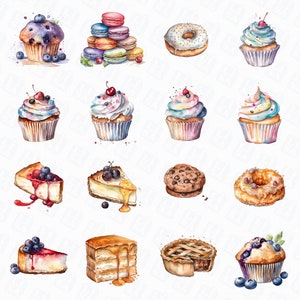 25 Watercolor Desserts - Sweet Clipart, Donut, Cookie, Cupcake ...
