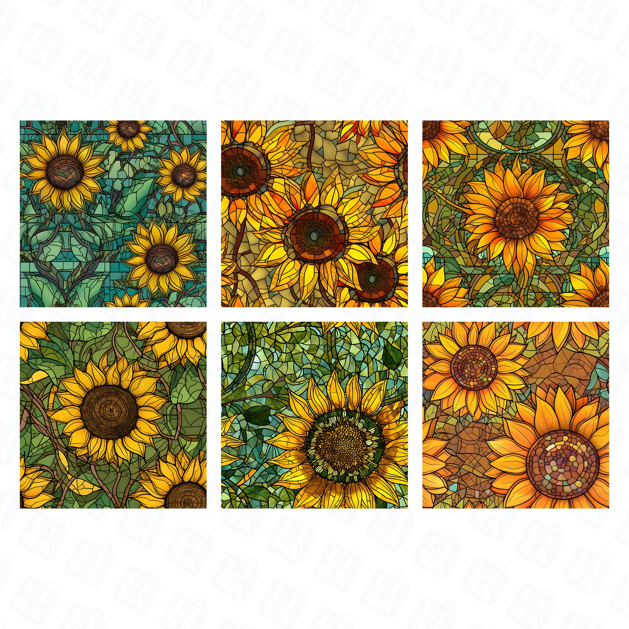 Stained Glass Sunflower Digital Paper Seamless Sunflower - Etsy