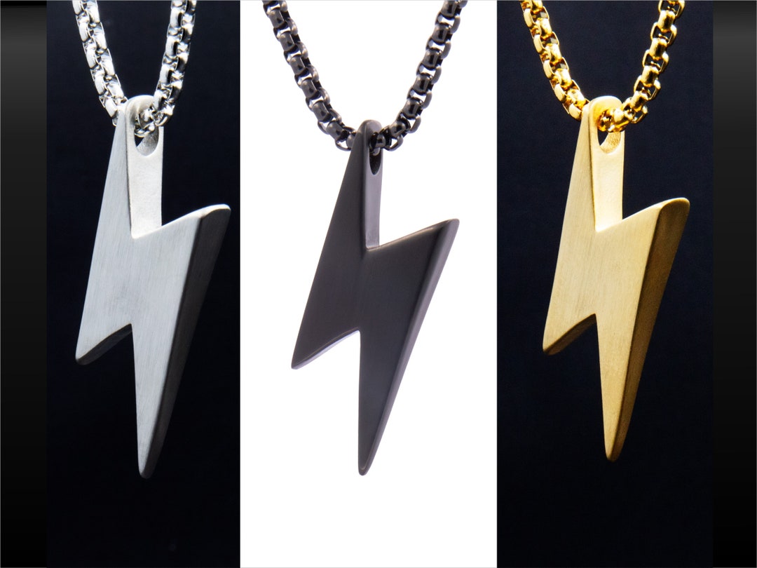 Solid Stainless Steel Lightning Bolt Pendant Necklace - Etsy