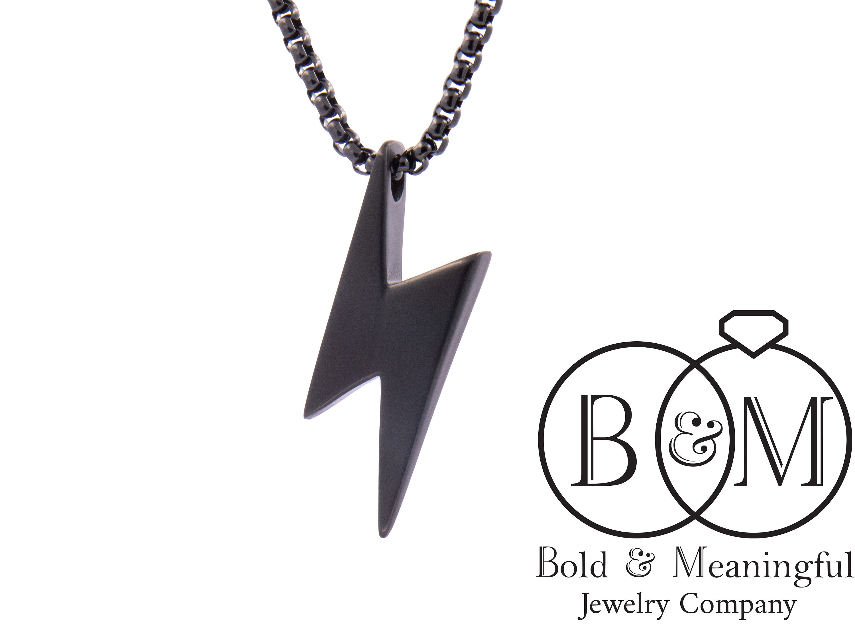 Solid Stainless Steel Lightning Bolt Pendant Necklace - Etsy