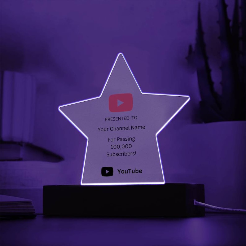 Printed Acrylic Youtube Star Plaque - Etsy