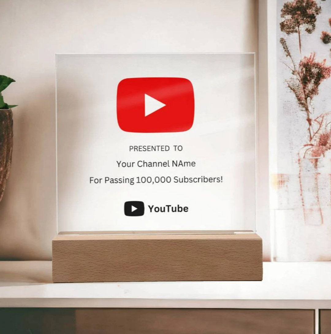 Personalized Youtube Play Button Square Acrylic Milestone Plaque - Etsy