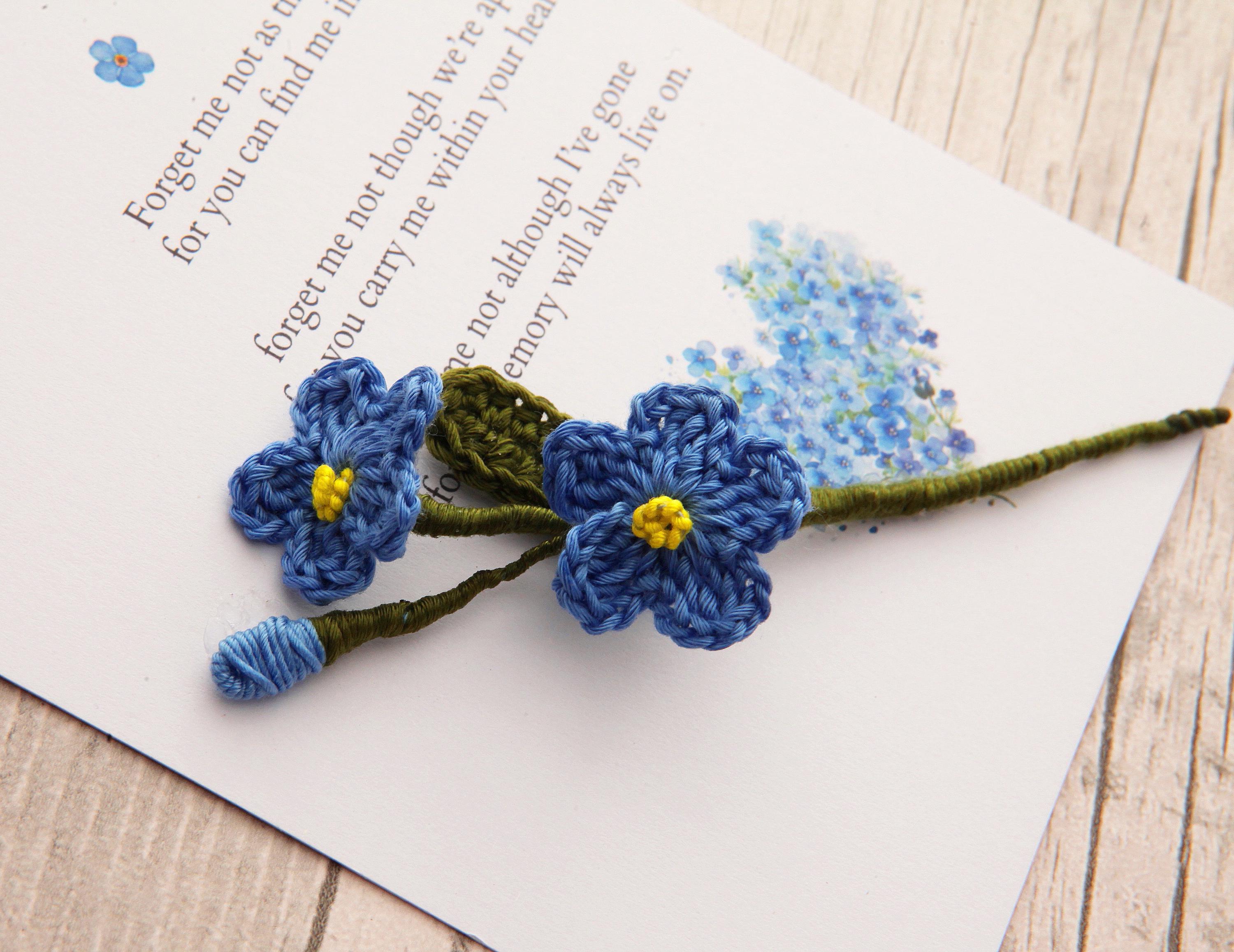 Forget Me Not Flowers & Card , Handmaid Knitted Flowers .memorial Gift ...