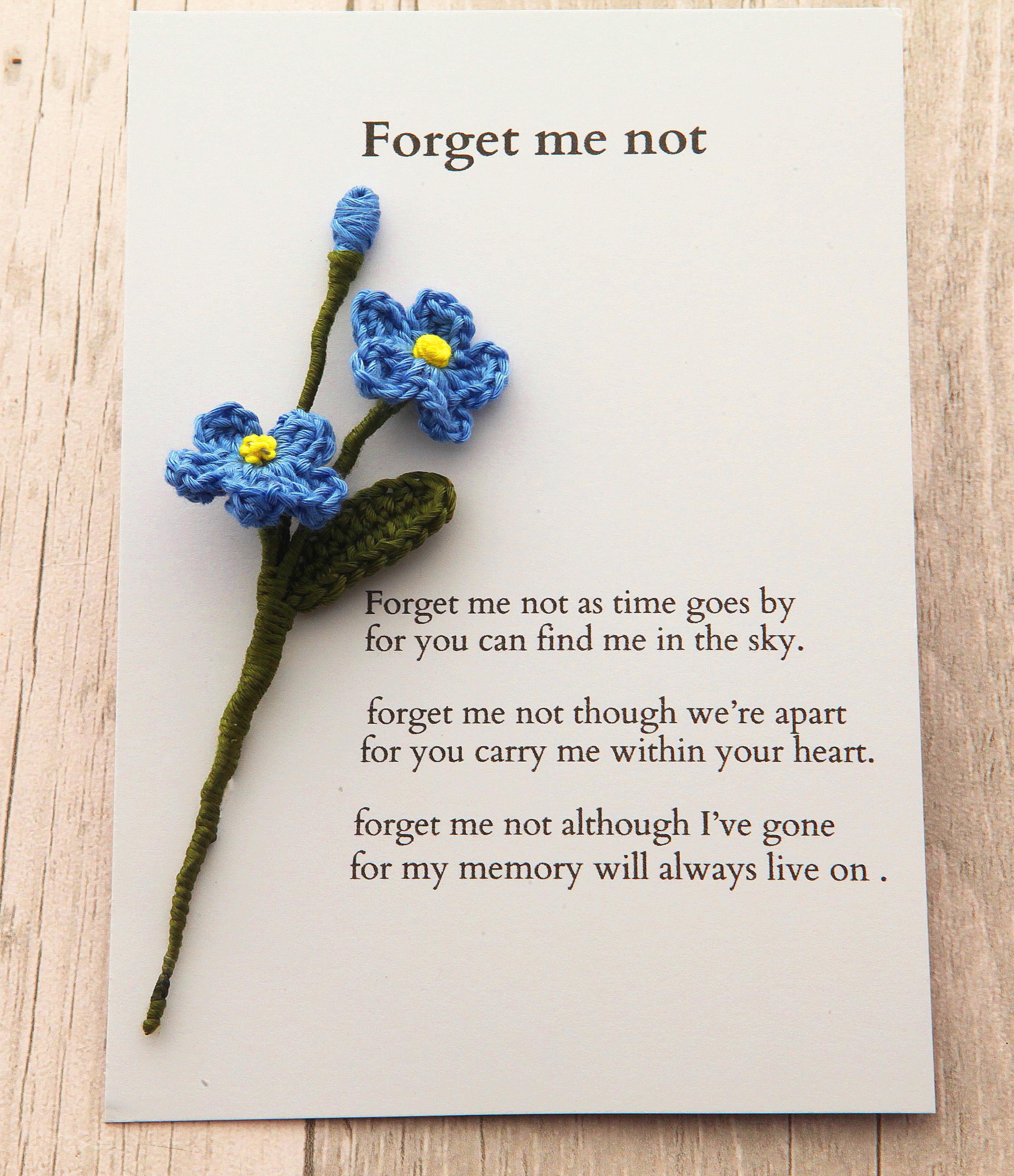 Forget Me Not Flowers & Card , Handmaid Knitted Flowers .memorial Gift ...