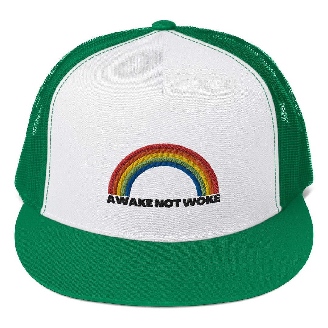 Awake Not Woke Rainbow Trucker Cap - Etsy