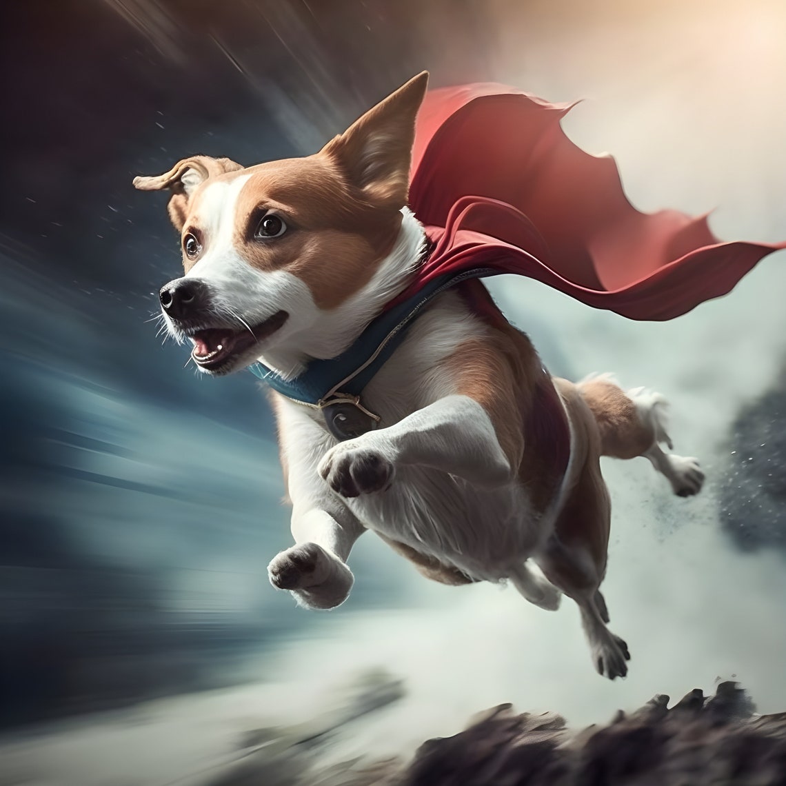 Superhero Dog Flying With Cape - Printable Pet Art for Home Decor and ...