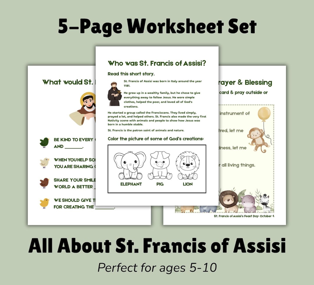 St. Francis of Assisi Catholic Worksheet Packet for Kids | Printable ...