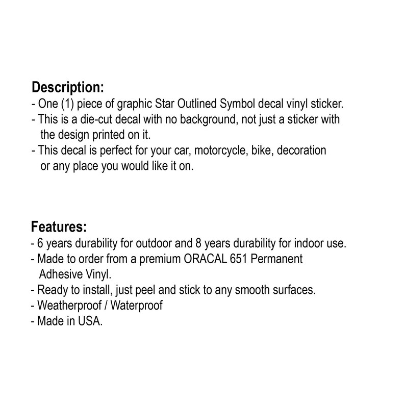 Star Outline Symbol Decal, Star Symbol Decal Sticker, Outlined Star ...
