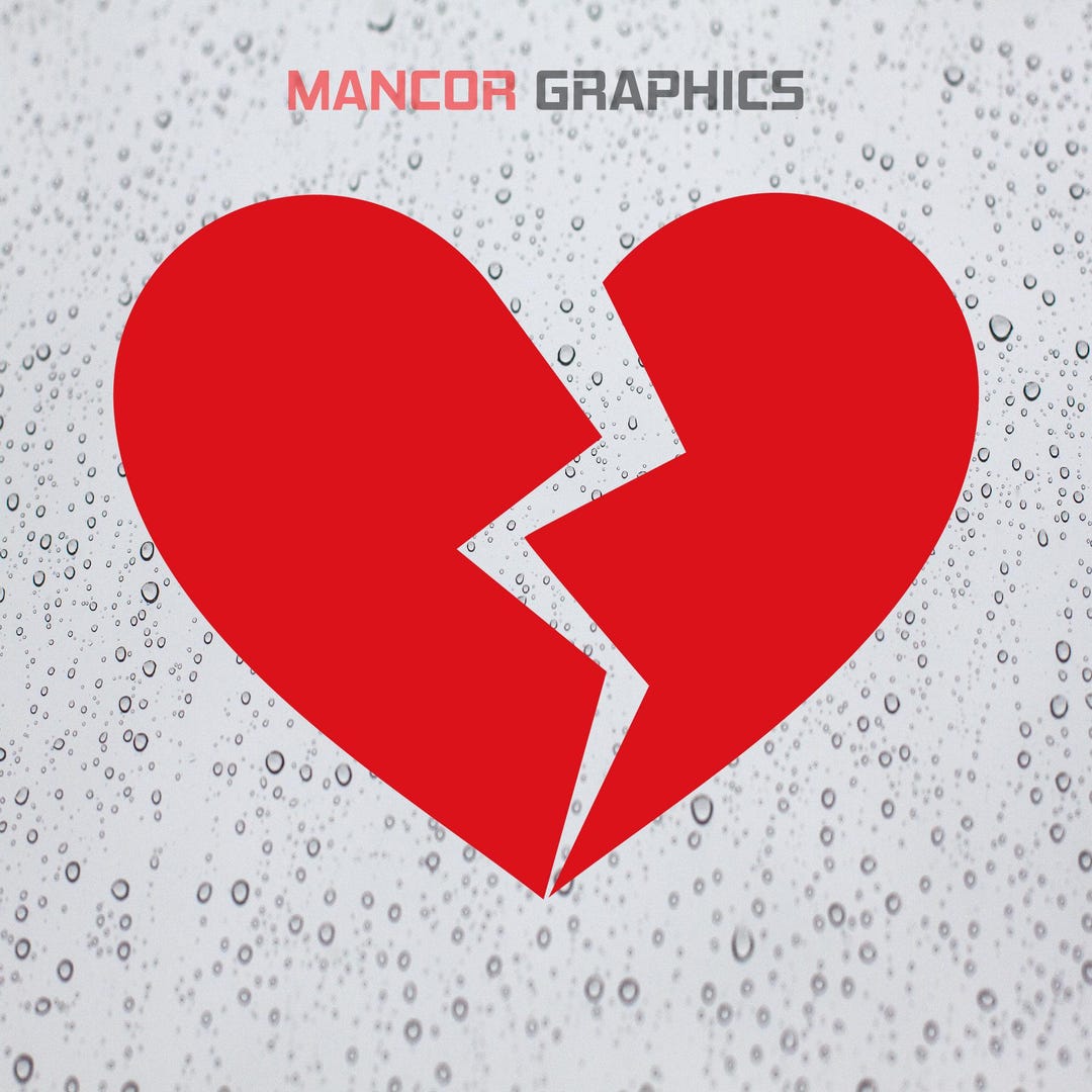 Broken Heart Decal Sticker, Red Broken Heart Sticker, Small Heart ...