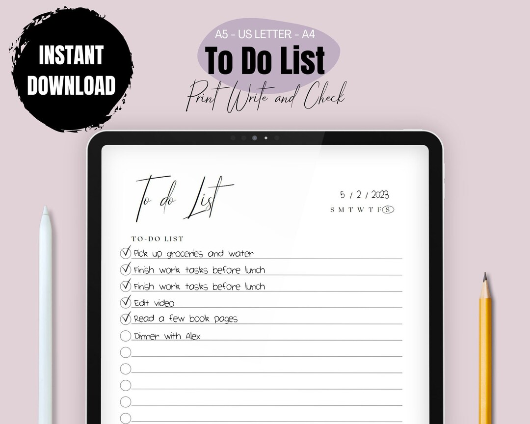 Simple to Do List Check List A4, A5, US Letter PDF Cute Sketch List ...