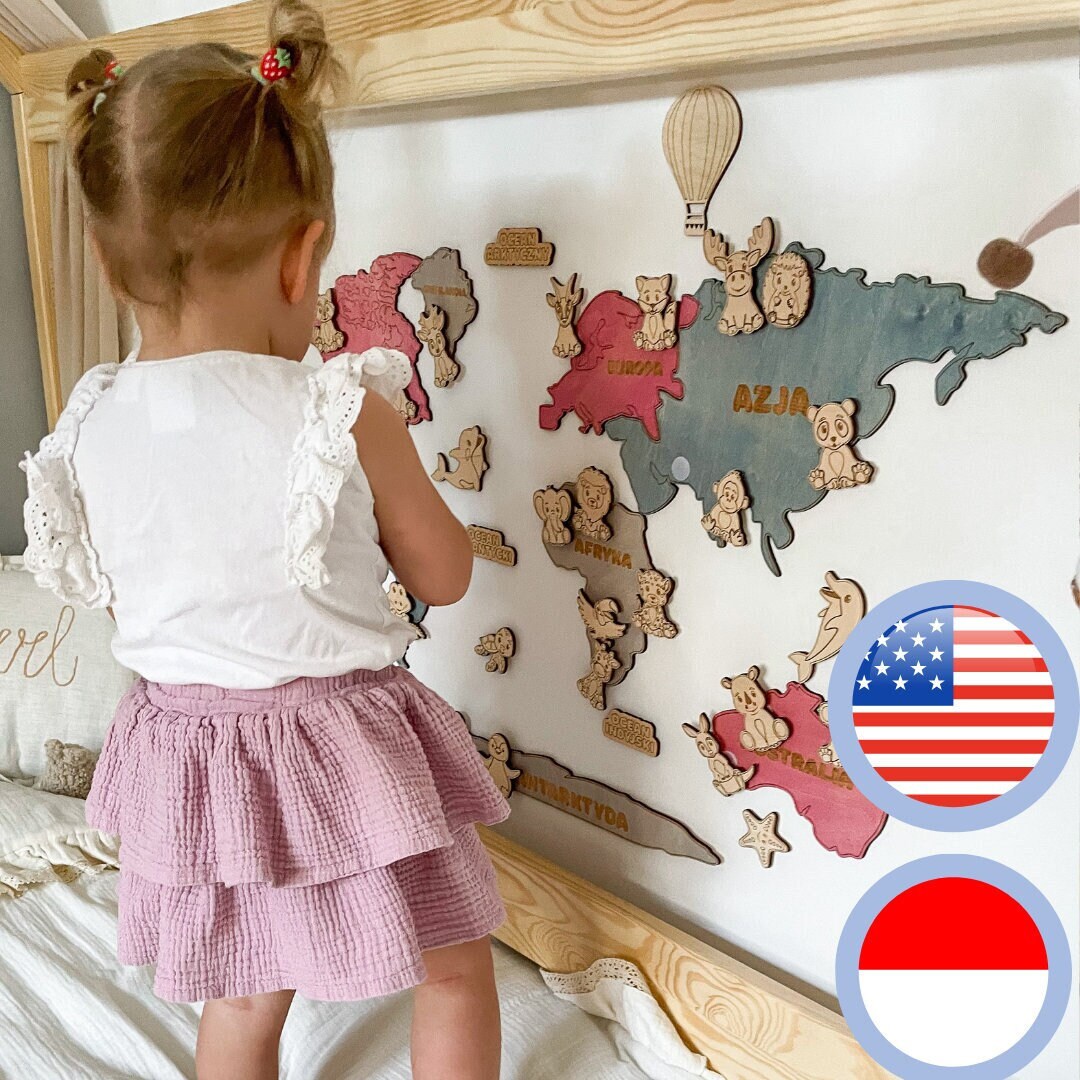 Wooden Kids Playroom Decor, Preschool Activity Natural Wood, Kids World ...