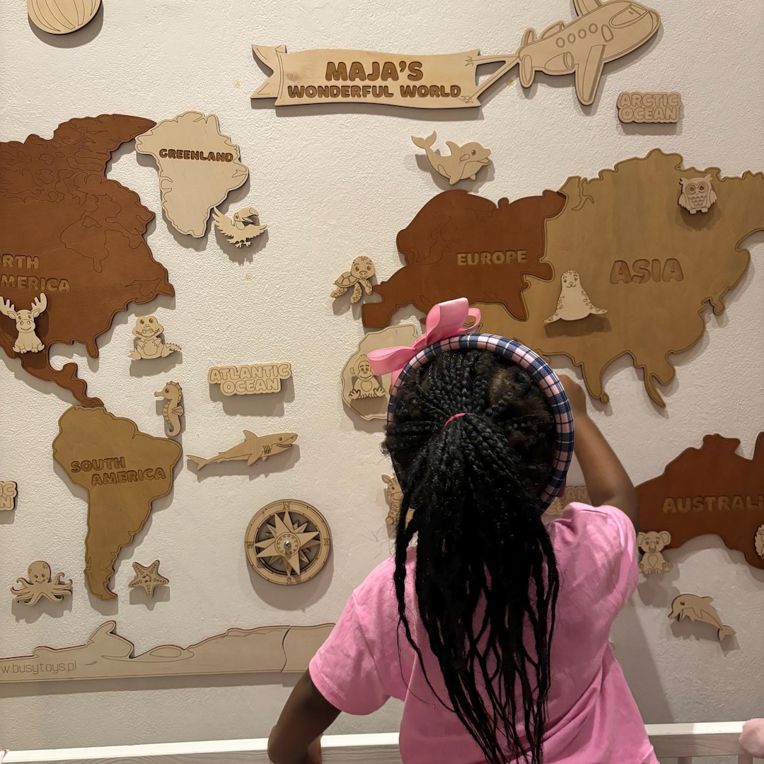 Wooden Animal World Map for Kids Montessori Inspired, Geography ...