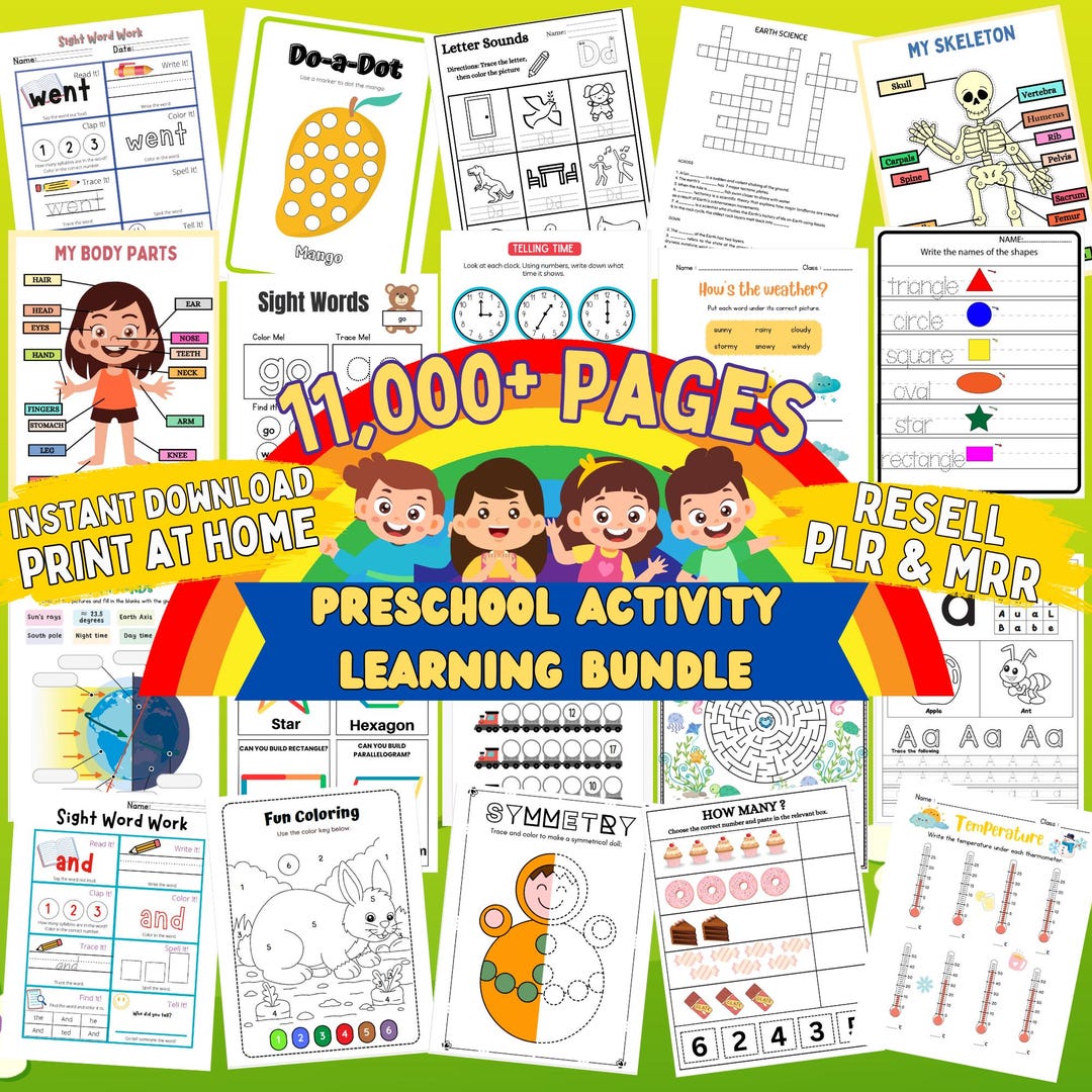Preschool Kindergarten Printable Worksheet Bundle, PLR MRR, DFY ...