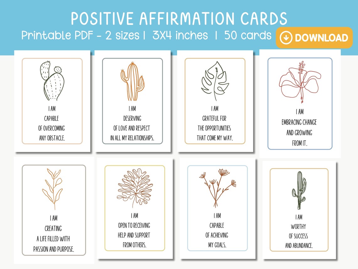 50 Affirmations Cards Positive Quote Cards Digital Cards - Etsy