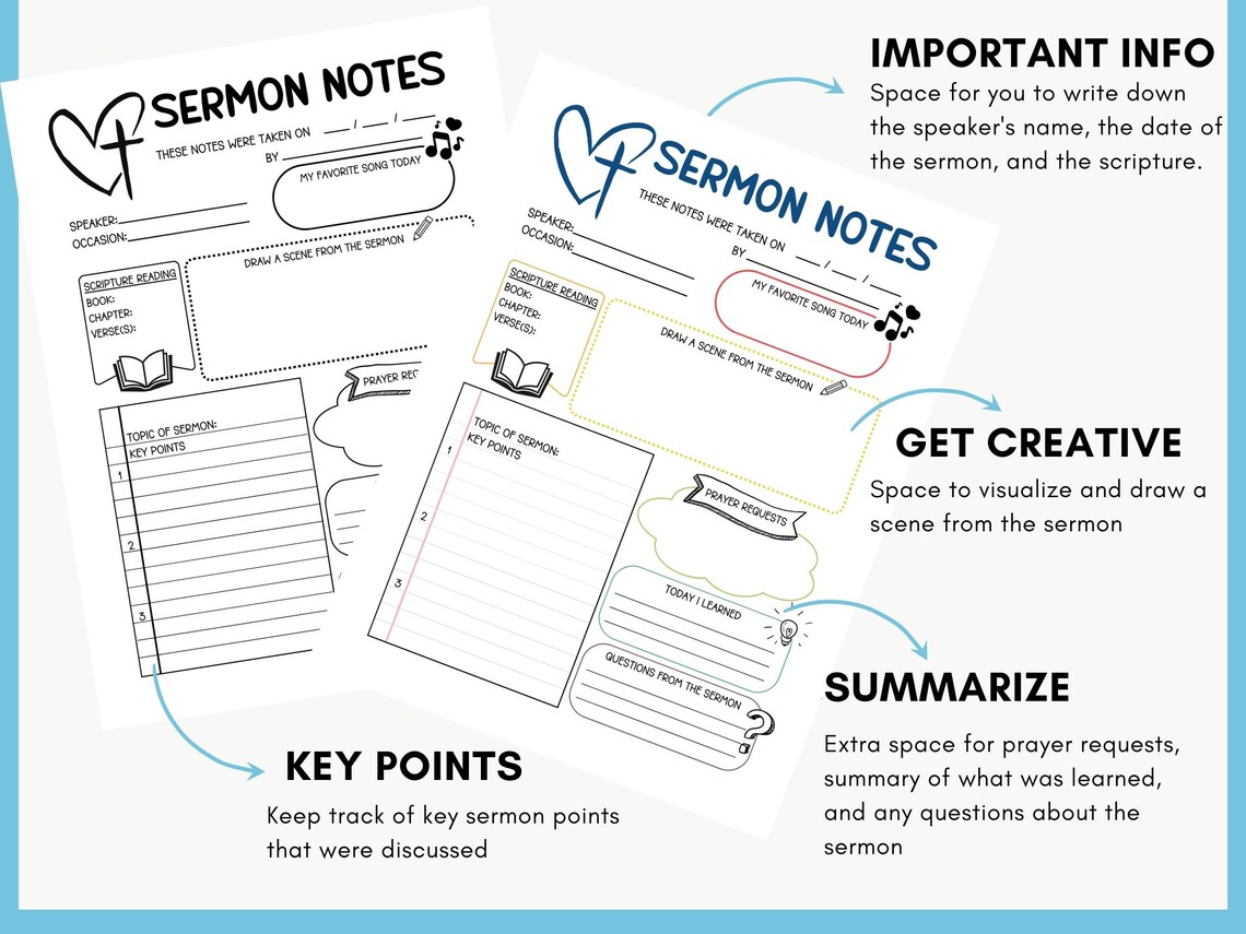 Kids Sermon Notes Printable PDF Worksheet, Instant Download, Bible ...