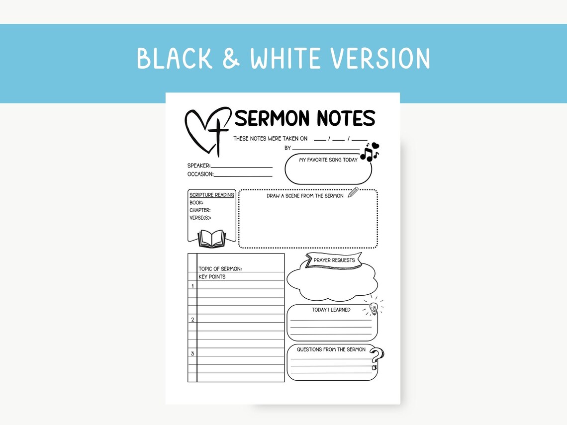 Kids Sermon Notes Printable PDF Worksheet, Instant Download, Bible ...