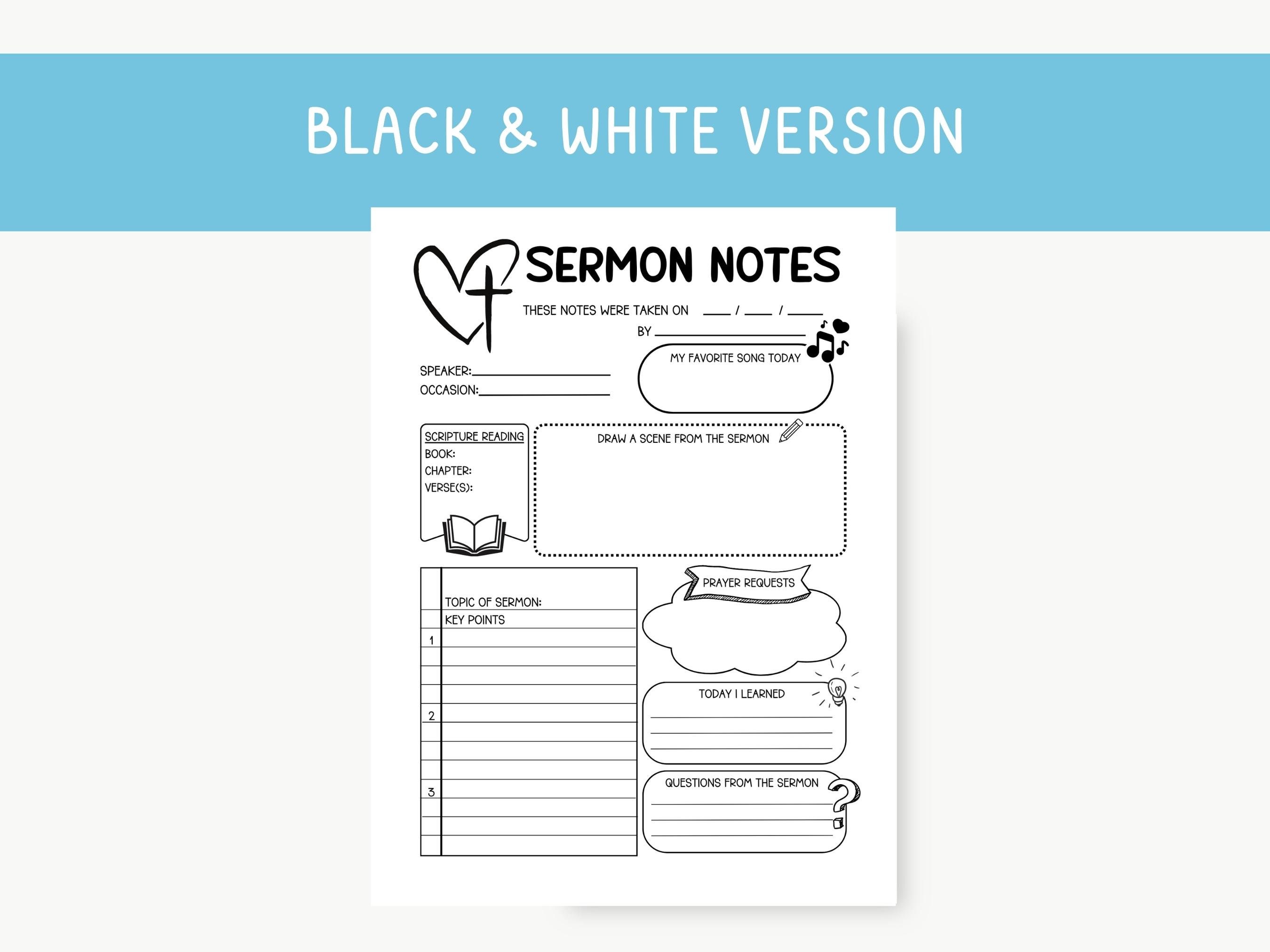 Kids Sermon Notes Printable PDF Worksheet, Instant Download, Bible ...