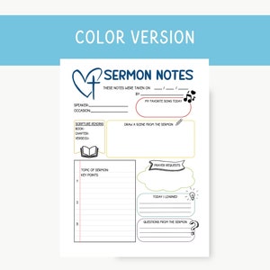 Kids Sermon Notes Printable PDF Worksheet, Instant Download, Bible ...