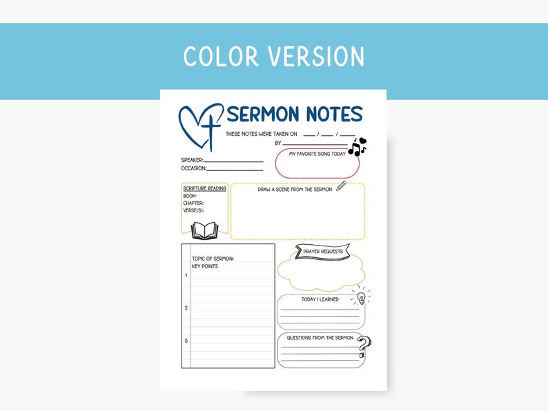 Kids Sermon Notes Printable PDF Worksheet, Instant Download, Bible ...