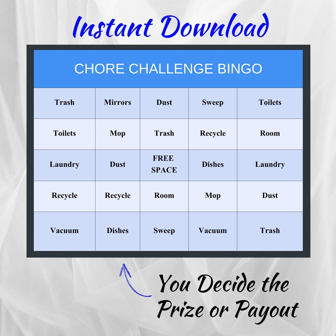 Children's Chore Challenge Bingo Card - Etsy