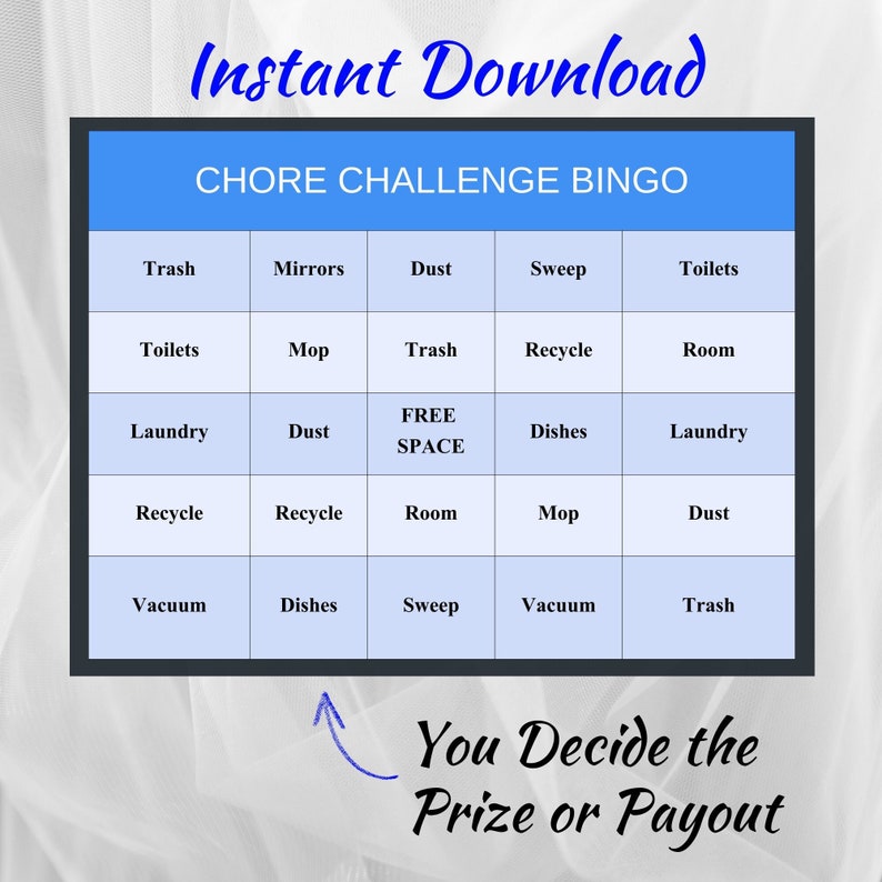 Children's Chore Challenge Bingo Card - Etsy