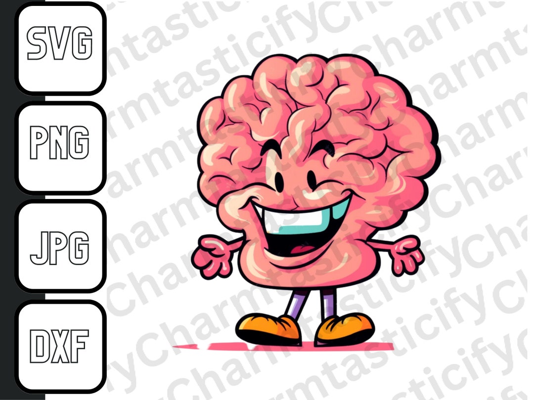 Cartoon Brain SVG PNG Cute Funny Retro Design for T-shirts, Mugs ...
