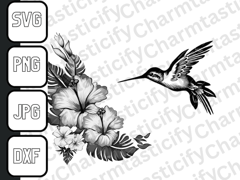 Colibrí svg, Colibrí con Hibiscus svg, Colibrí Flor svg, png, dxf, jpg ...