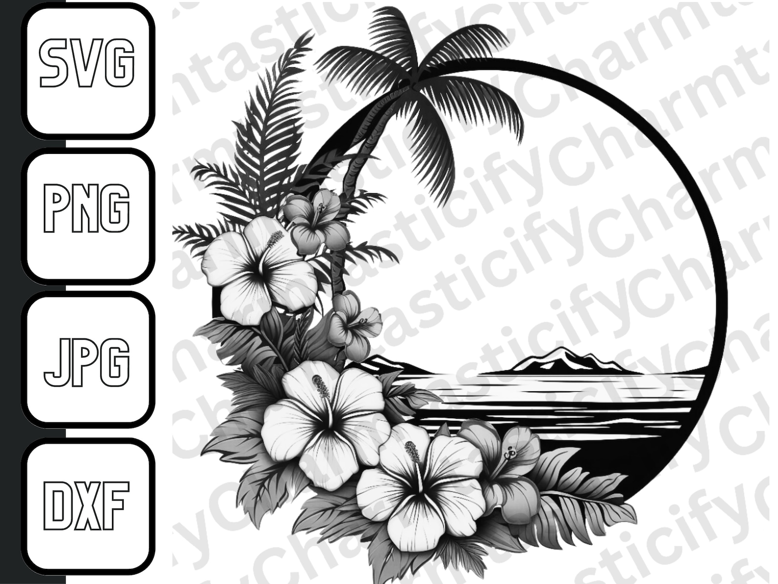 Tropical Flower Scene SVG, Palm Tree Svg, Hawaii Svg, Aloha Svg ...