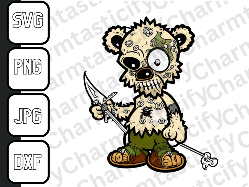 Cursed Teddy Bear Svg, Png, Dtx Scary Hipster Grizzly Stencil Horror ...