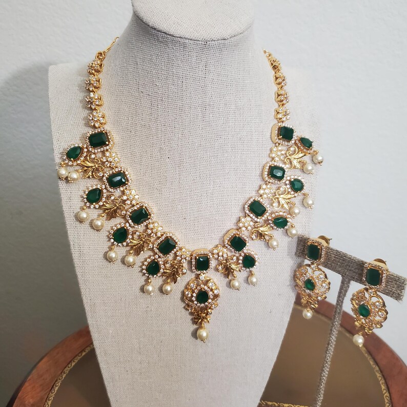 Indian Emerald With AD Stone Jewelry Set - Etsy
