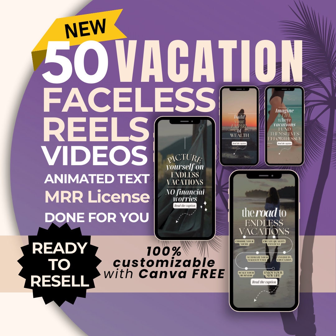 50 Faceless Reels Vacation Stock Video Digital Marketing MRR Done for ...