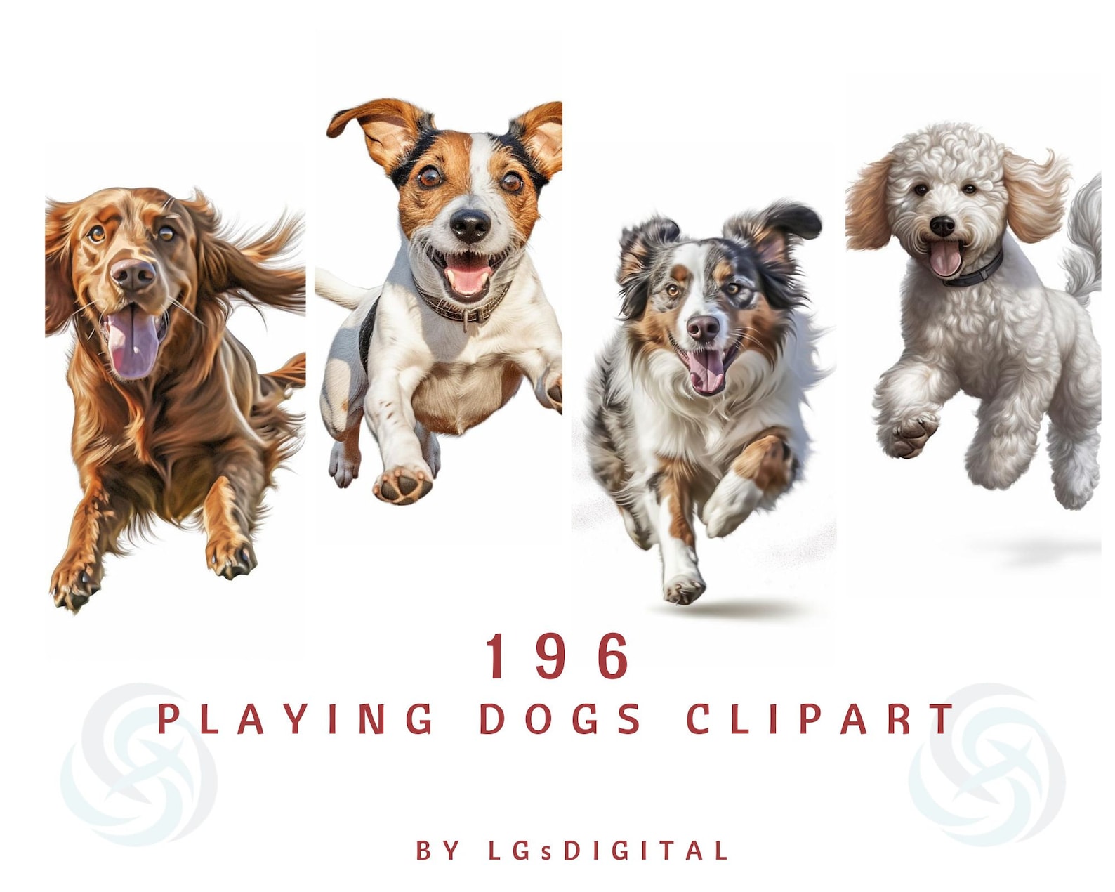 196 Dogs Playing Clipart | 49 Dogs Breeds Clipart | Watercolor Clipart ...