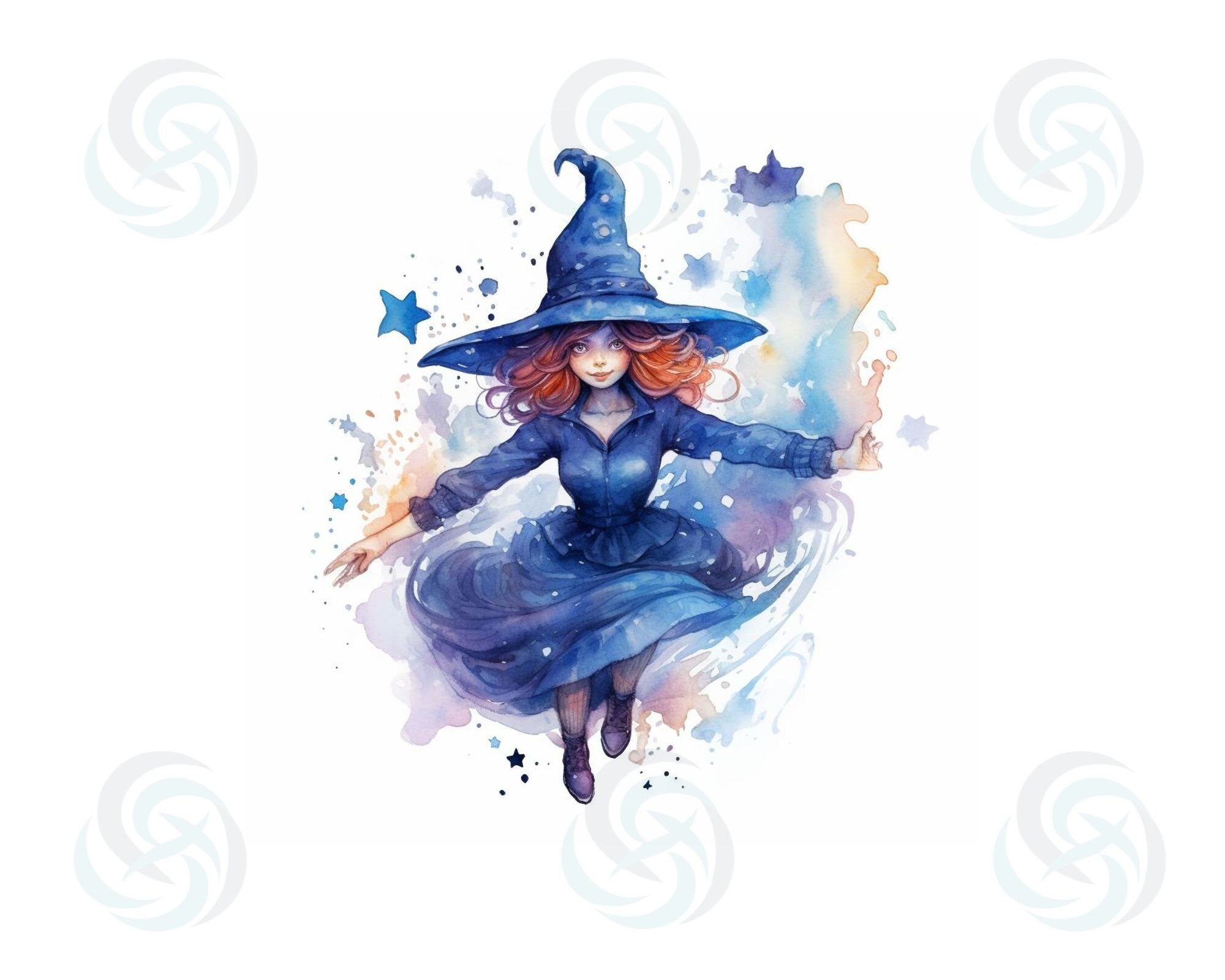 124 Blue Witch Clipart Blue Fantasy Clipart Watercolor Clipart Digital ...