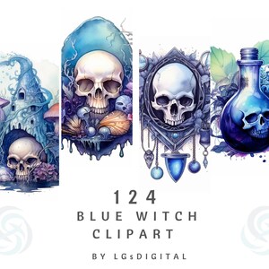 124 Blue Witch Clipart | Blue Fantasy Clipart | Watercolor Clipart ...