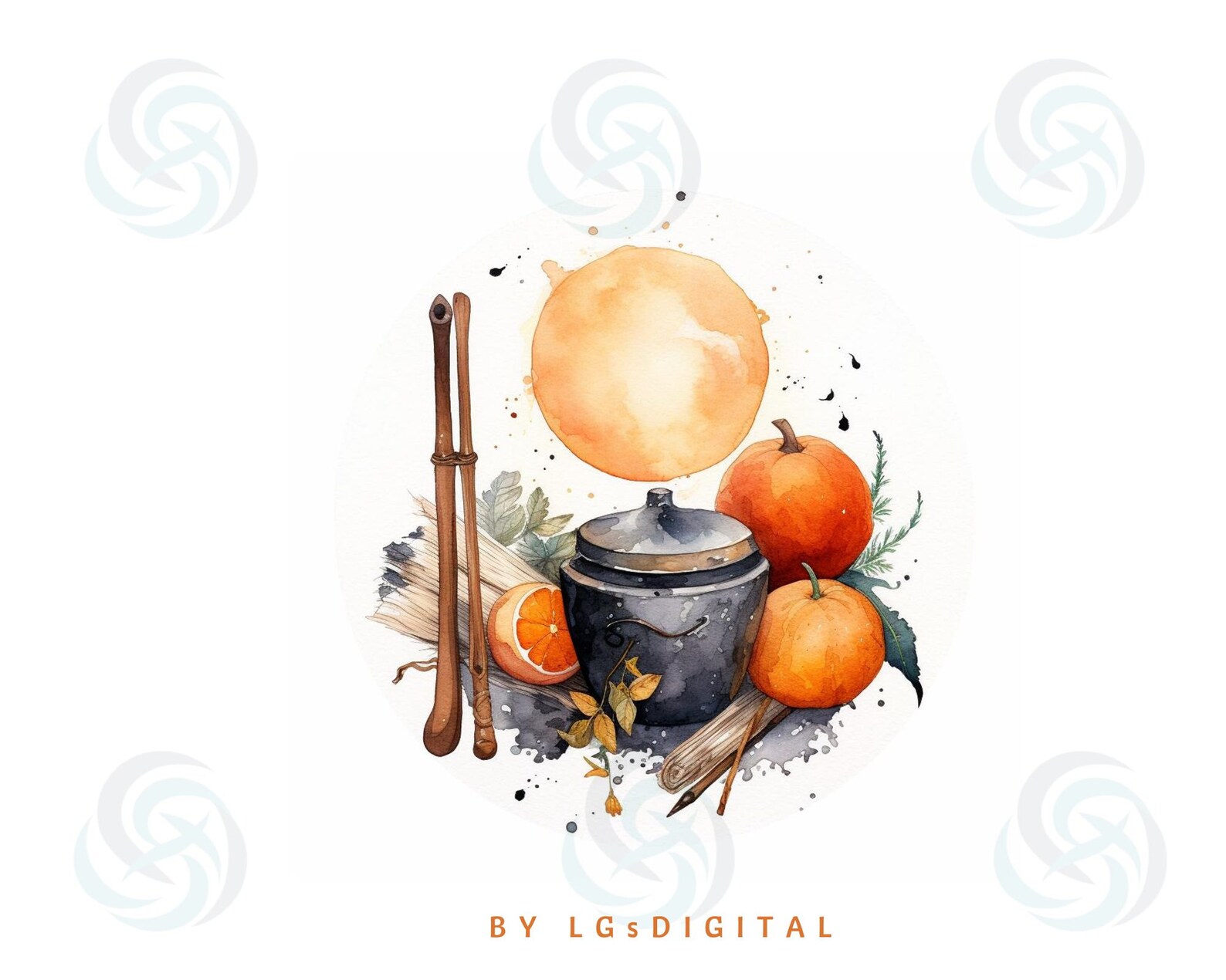 60 Orange Witch Clipart Orange Fantasy Clipart Watercolor Clipart ...