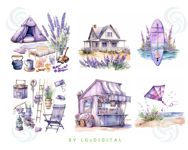256 Lavender Summer Clipart | Lavender Beach Clipart | Watercolor ...