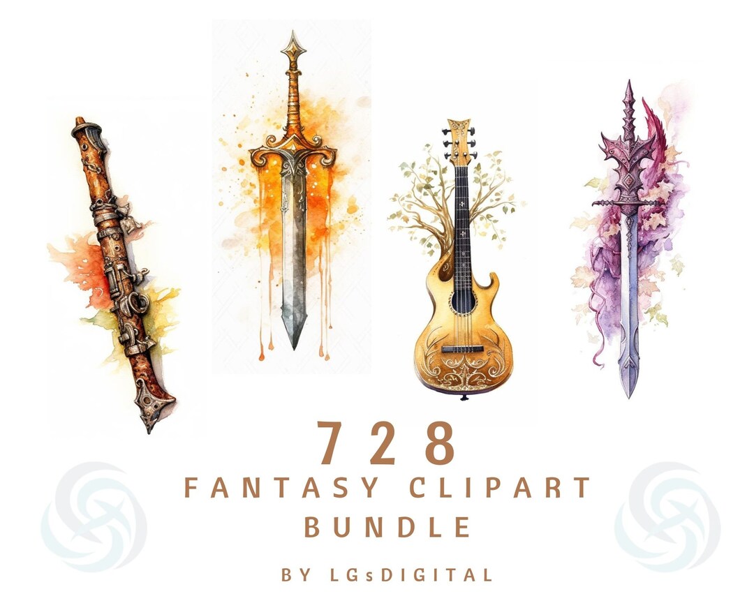 728 Clipart Bundle | Multiple Color Fantasy Clipart | Watercolor ...