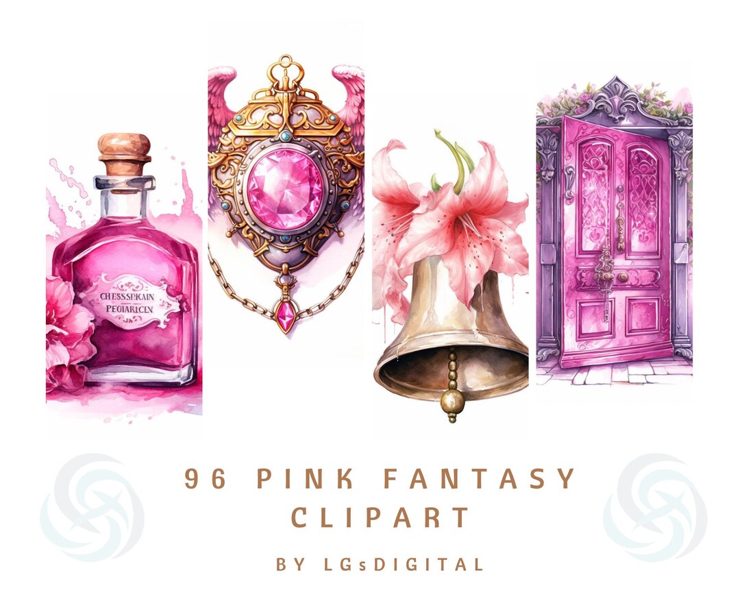 96 Pink Fantasy Clipart | Pink Fairy Clipart | Watercolor Clipart ...