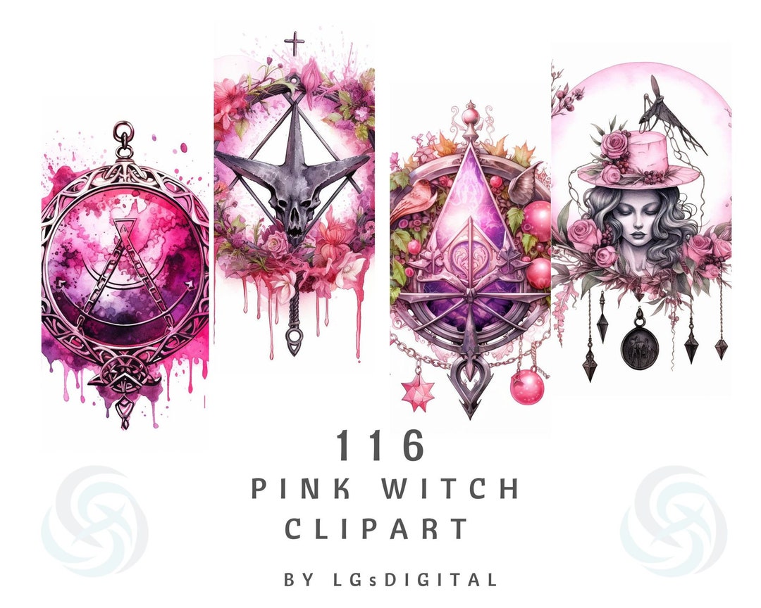 116 Pink Witch Clipart | Pink Fantasy Clipart | Watercolor Clipart ...