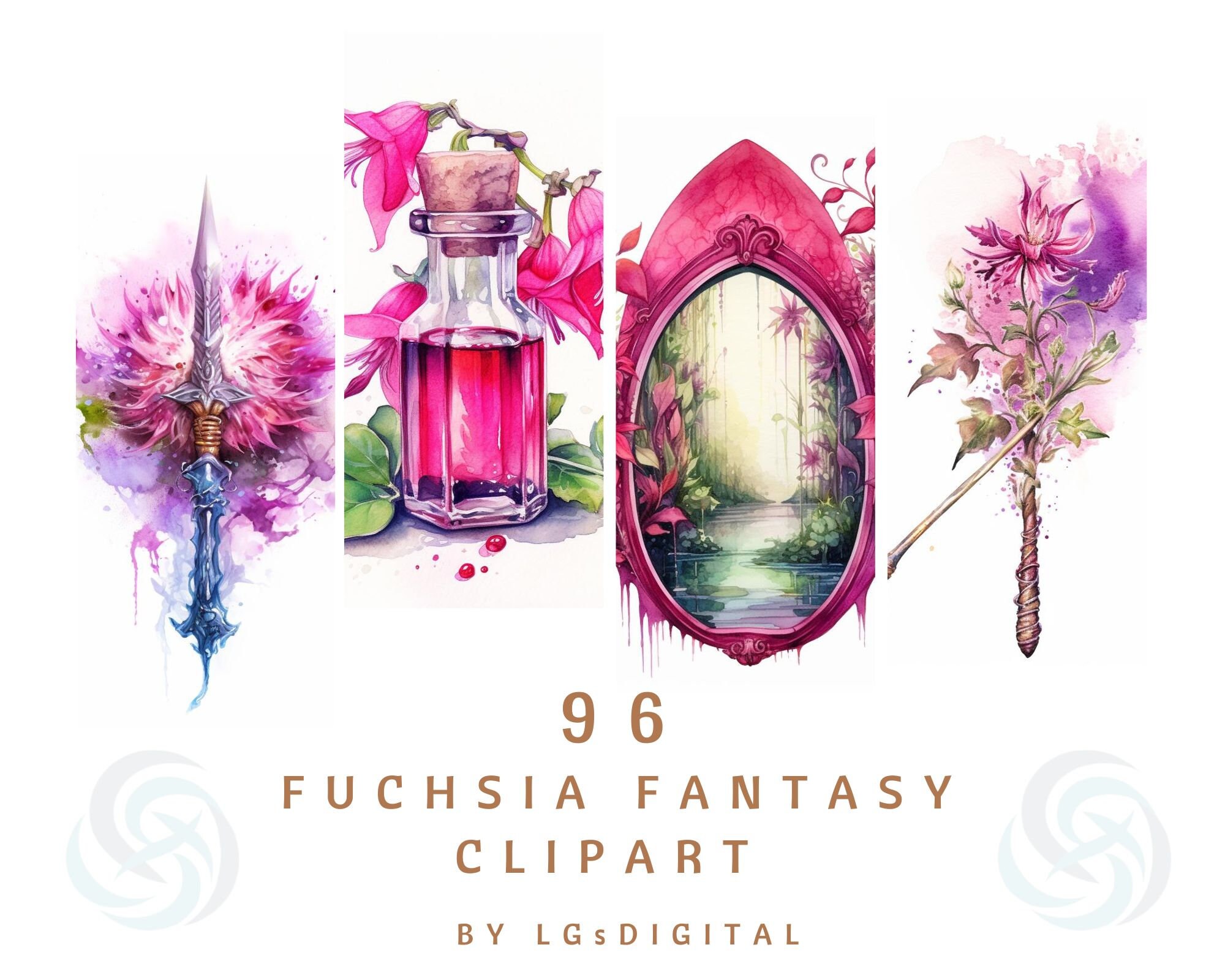 96 Fuchsia Fantasy Clipart Fuchsia Fairy Clipart Watercolor Clipart ...