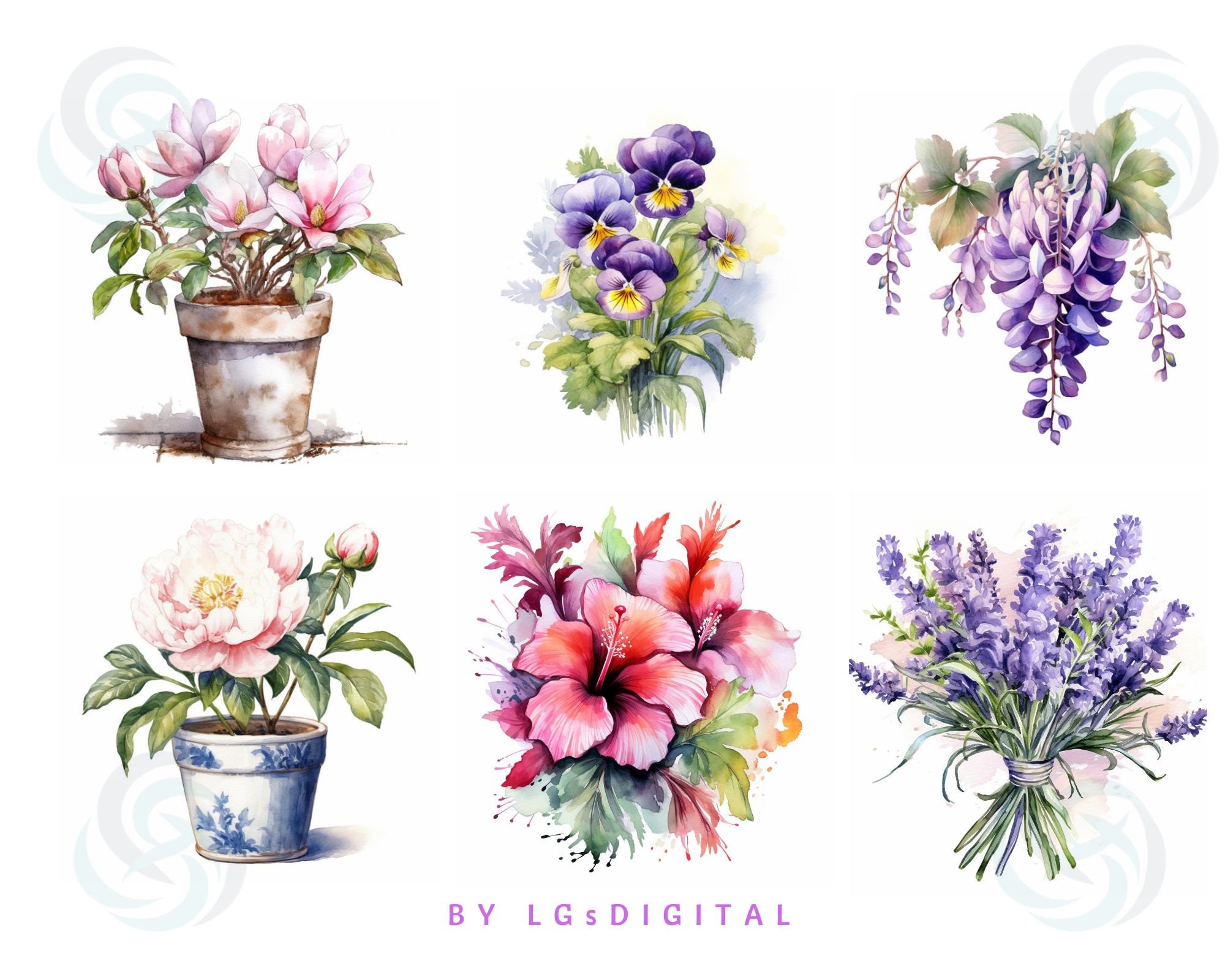 724 Flower Clipart Bundle | 45 Flower Types Clipart | Watercolor ...