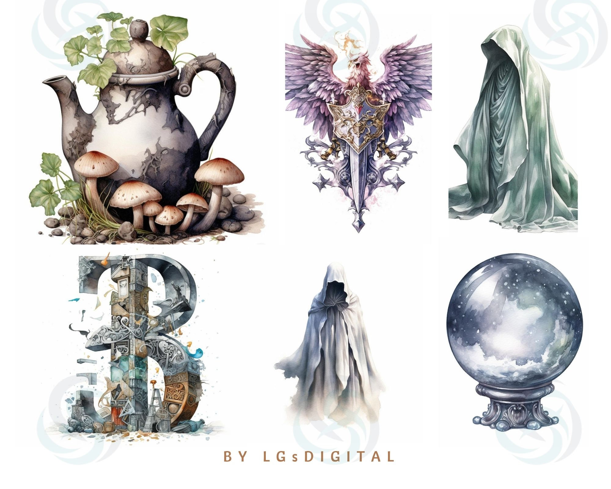 1016 Clipart Bundle | Multiple Color Fantasy Clipart | Watercolor ...